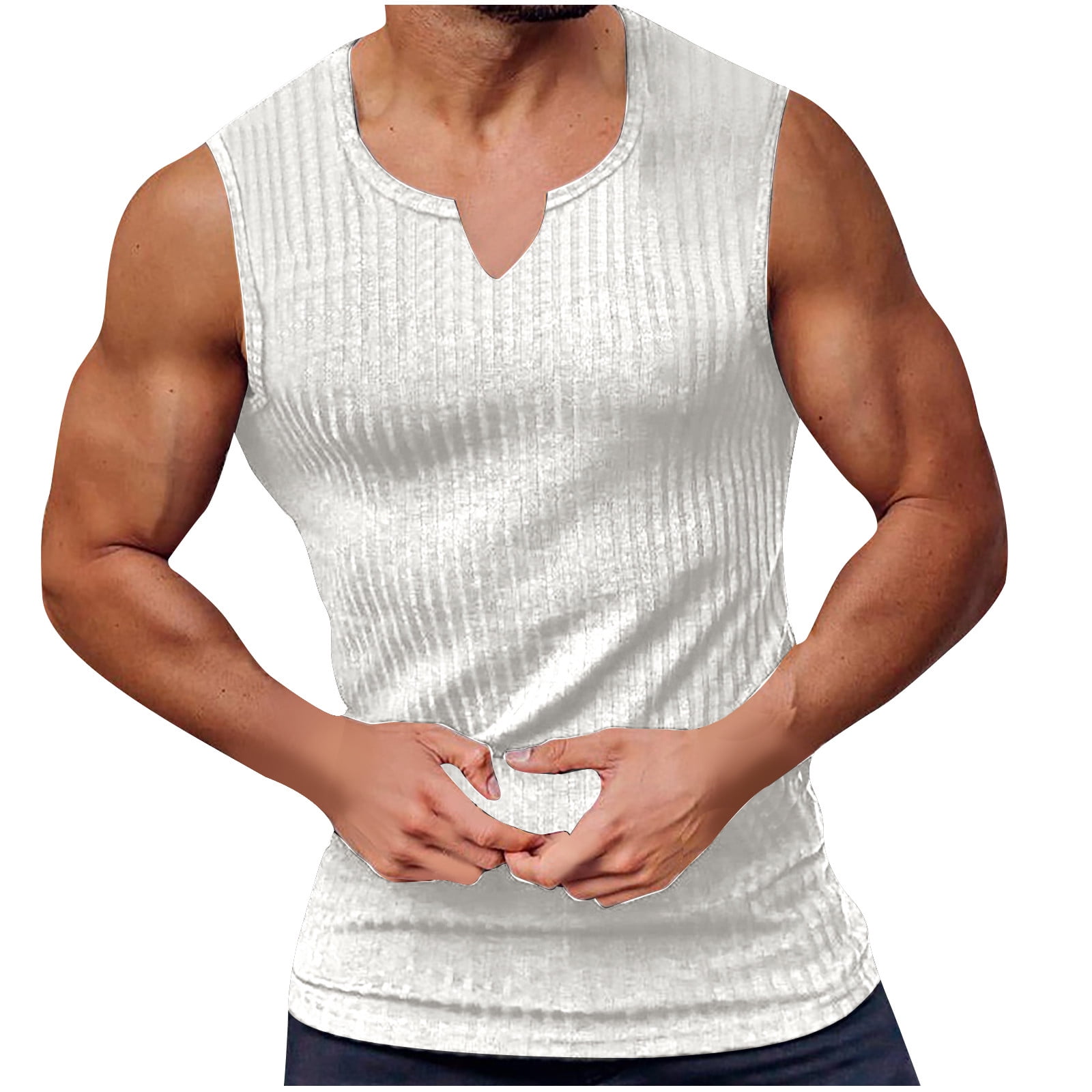 Taqqpue Men's Tank Top Solid Ribbed Knit Shirt Casual Sleeveless Muscle ...