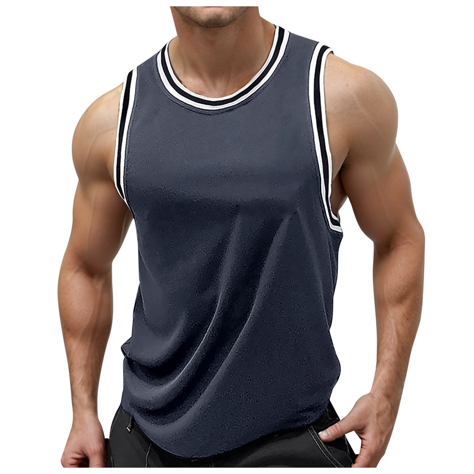 Men's Tank Tops Summer Round Neck Sleeveless Solid Color Vest Tshirts ...