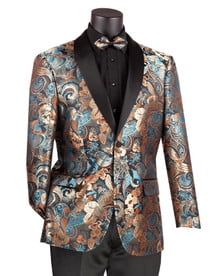 Men's Teal Blue Paisley Blazer Tuxedo Performer Prom Jacket Vinci BM-3 ...