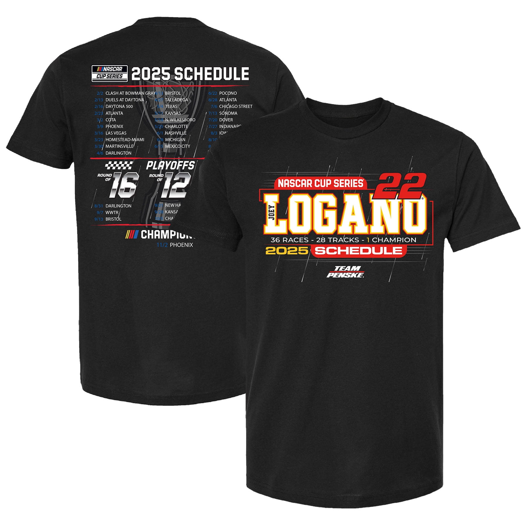 Men's Team Penske Black Joey Logano 2025 NASCAR Cup Series Schedule T ...