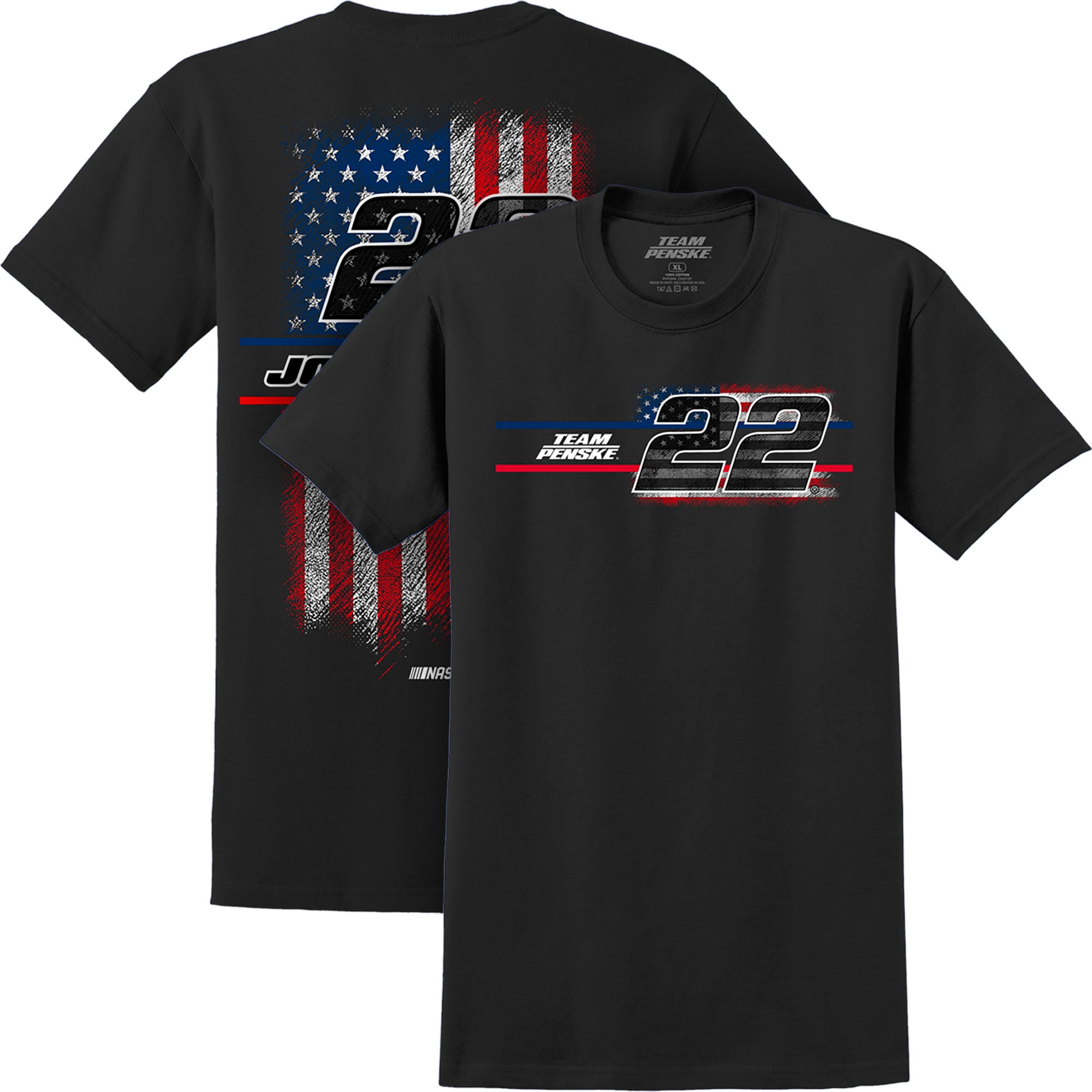 Men's Team Penske Black Joey Logano American Flag T-Shirt - Walmart.com