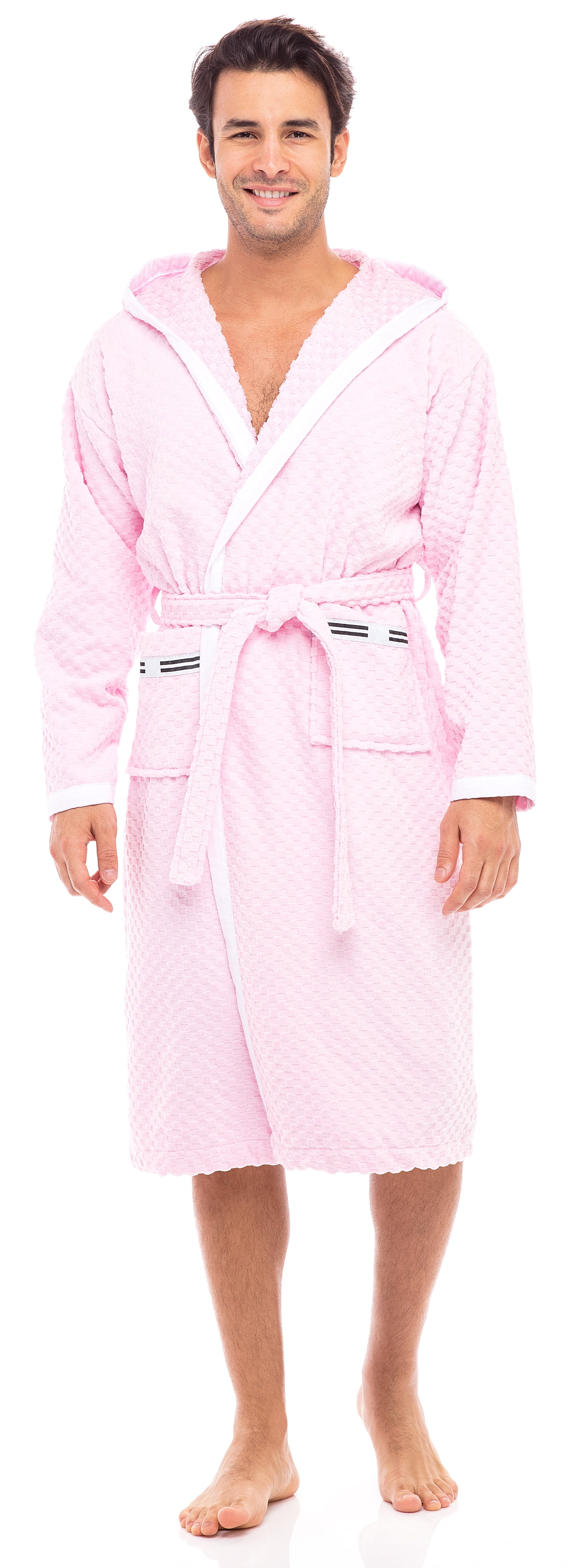 Men’s Terry Hooded Robe Spa Waffle Weave Bathrobe for Men 100% Cotton ...