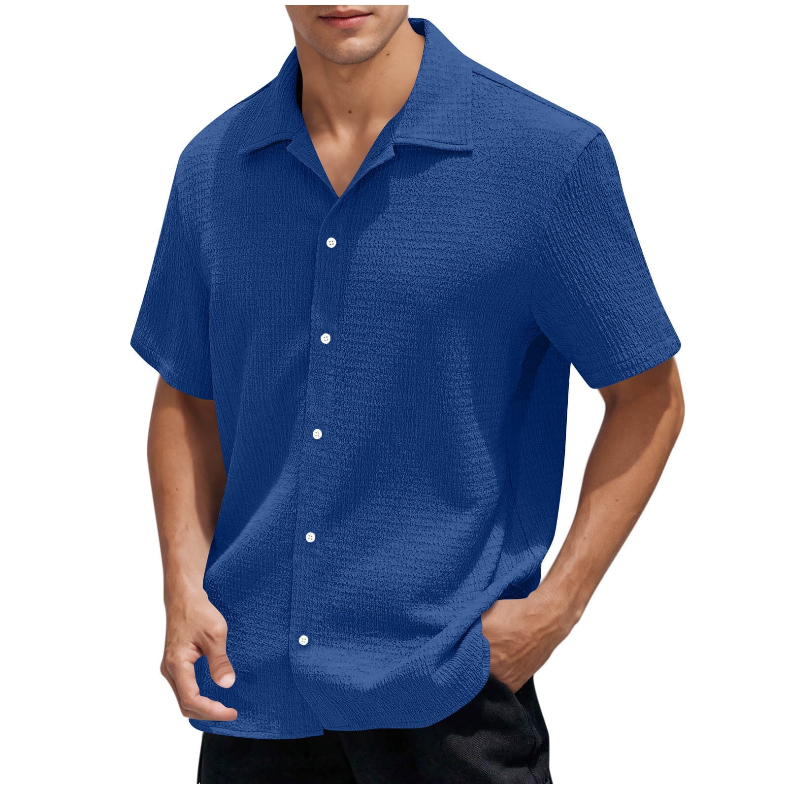 Men's Textured Knit Polo Shirt – Vintage-Inspired Short Sleeve Button ...