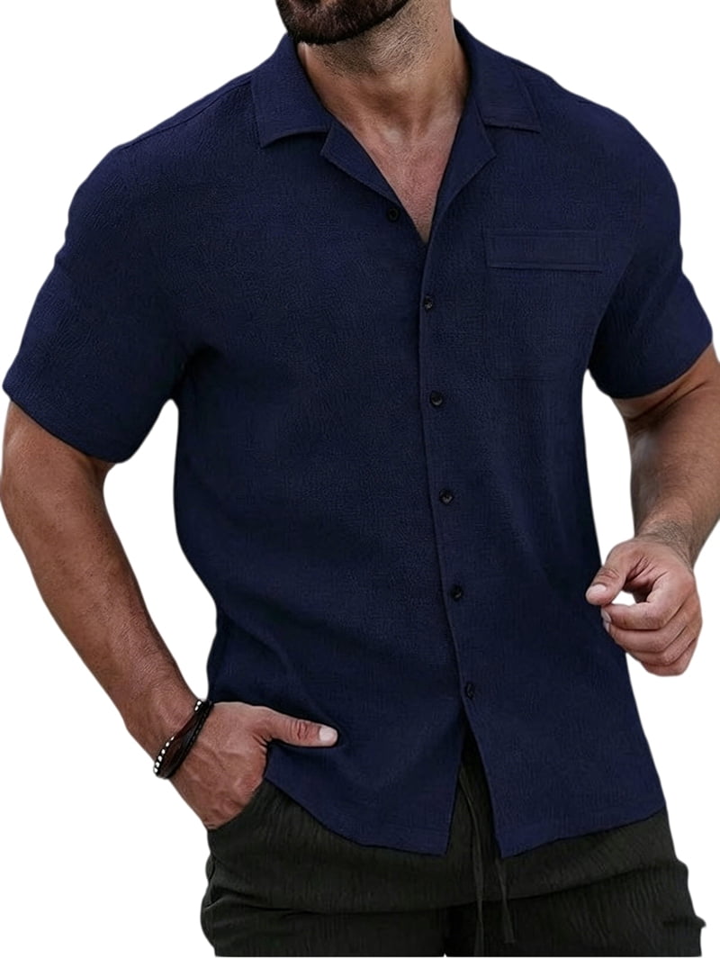 Men's Textured Short Sleeve Camp Collar Shirt XL - Walmart.com
