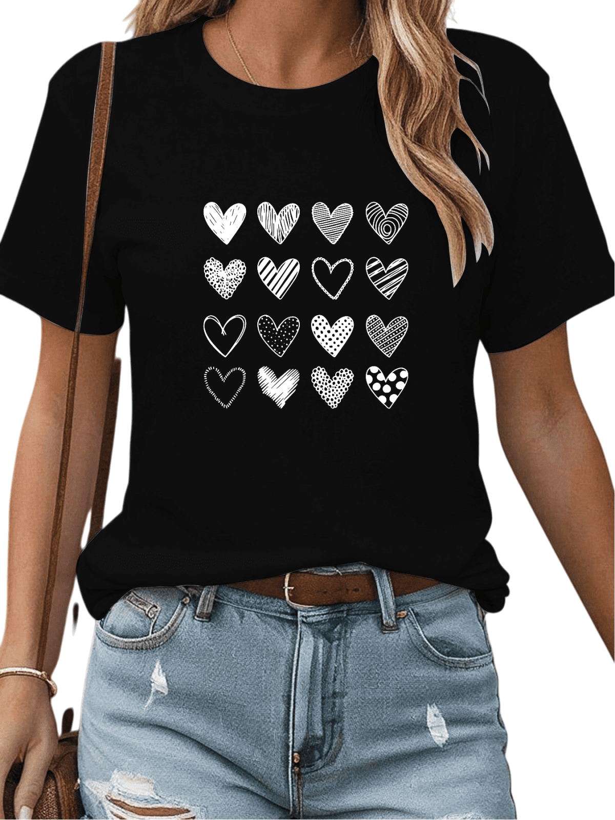 Men's Textured T-Shirt - Heart Textures Print Short Sleeve Tee - 16 ...