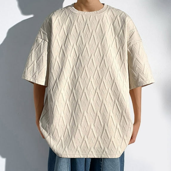 Men's Textured T-Shirts, Short Sleeve Round Neck Casual Shirt ...