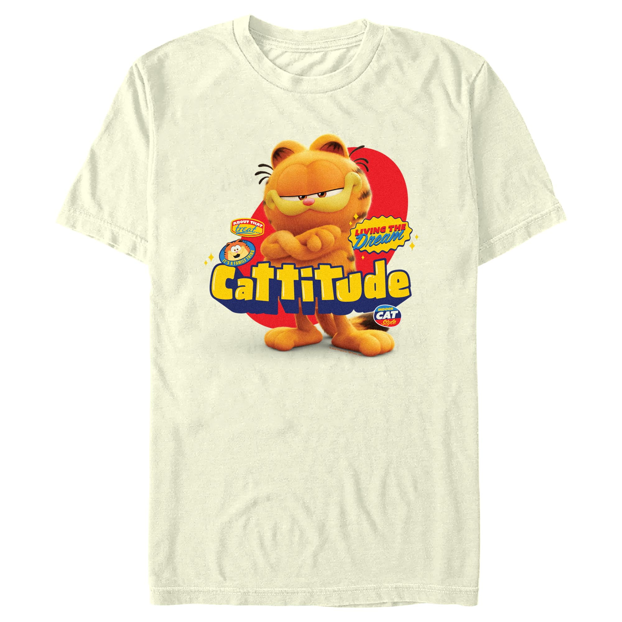 Men's Official Garfield Movie Merchandise, Cattitude Graphic Tee, Beige ...