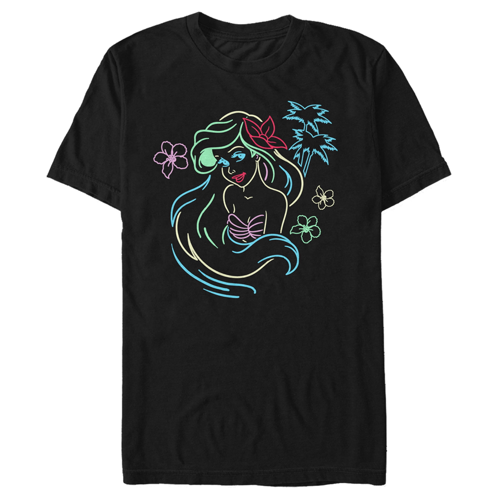 Men's The Little Mermaid Ariel Neon Light Print Graphic Tee Black Large ...