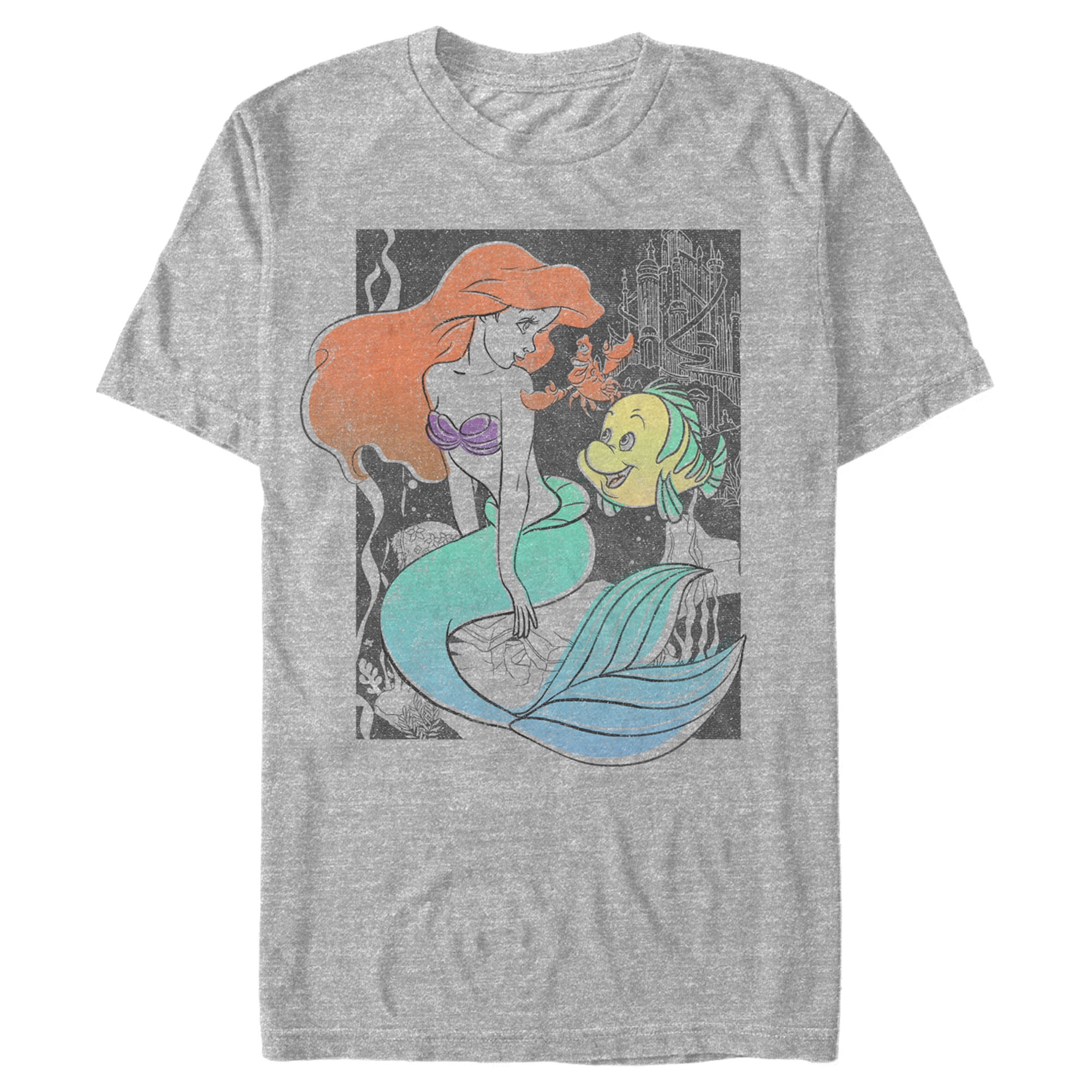 Men's The Little Mermaid Ariel and Flounder Distressed Poster Graphic T ...