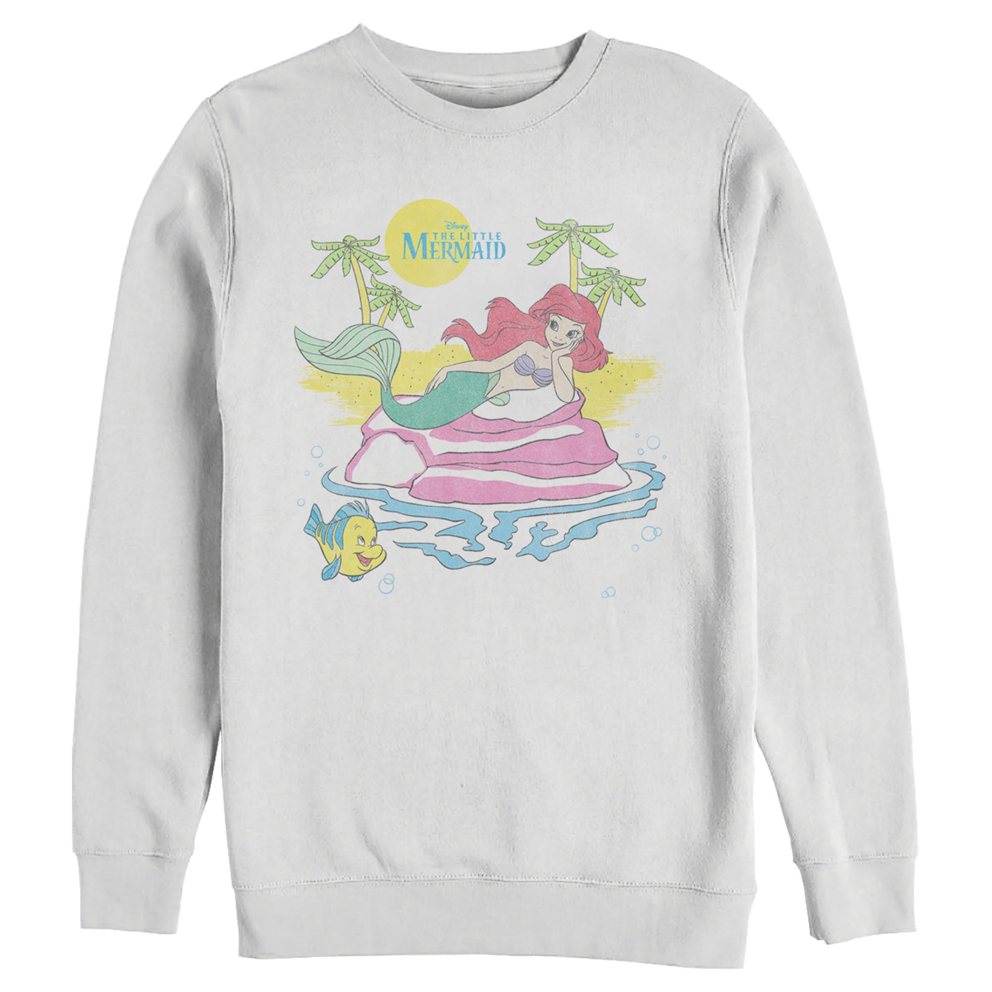 Men's The Little Mermaid Distressed Ariel Beach Scene Sweatshirt ...