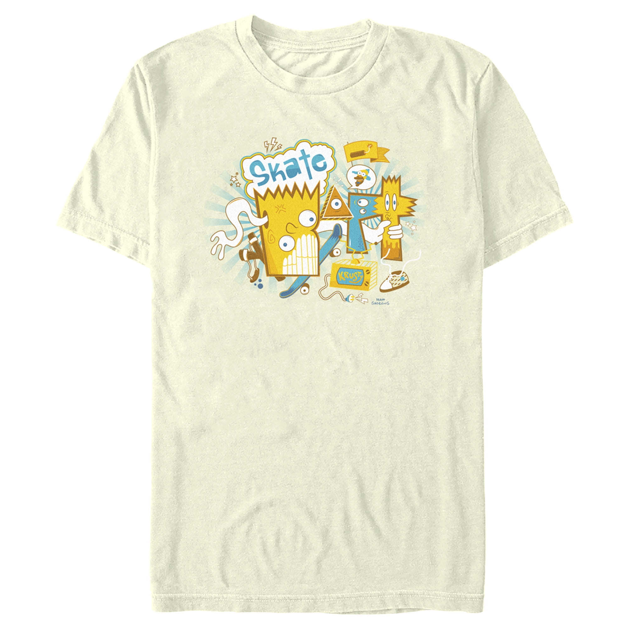 Men's The Simpsons Bart Skateboard Doodle Art Graphic Tee Beige Large ...