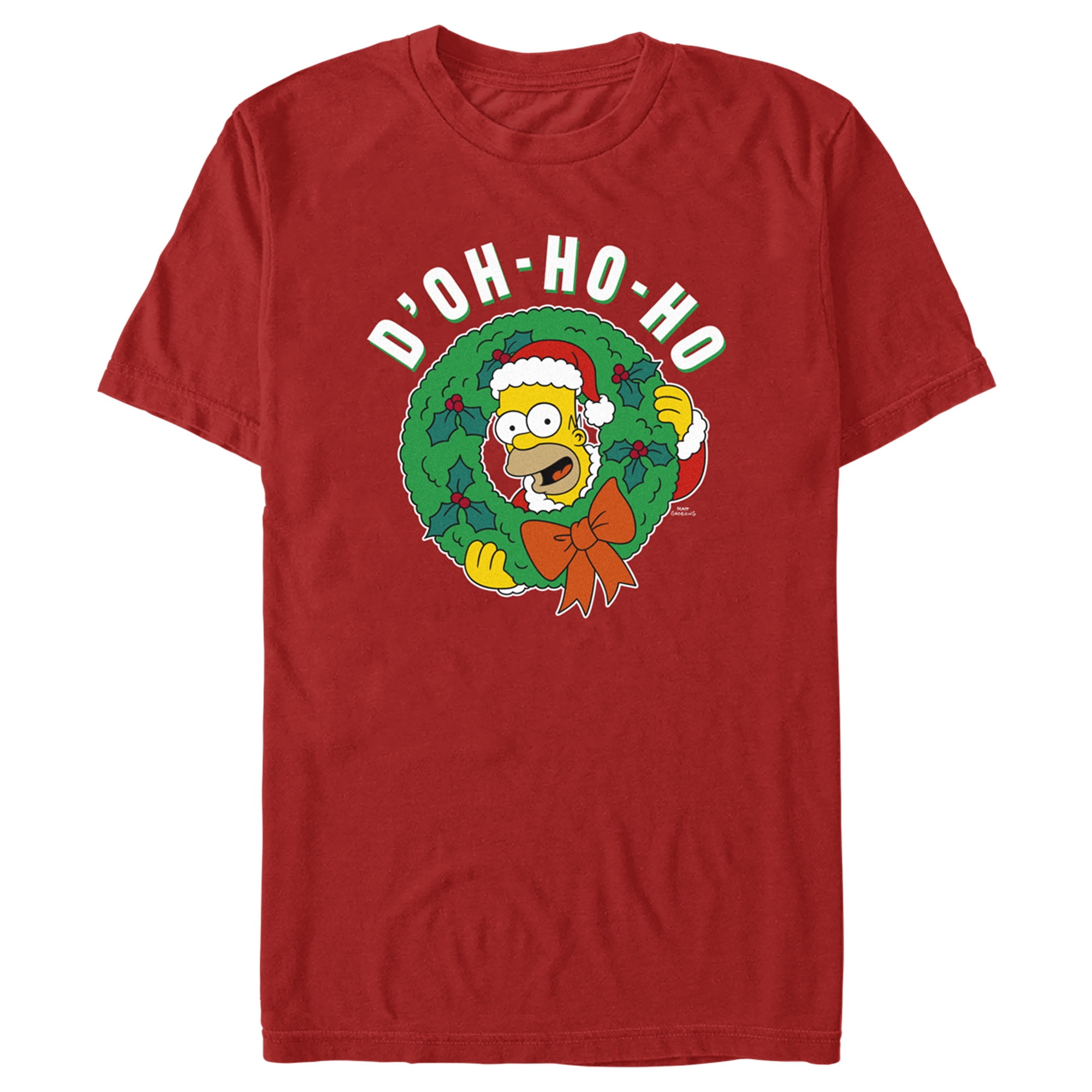 Men's The Simpsons Christmas Homer Doh-Ho Wreath Graphic Tee Red Large ...