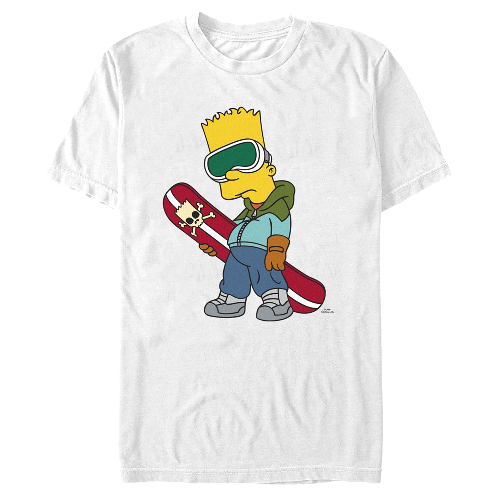 Men's The Simpsons Cool Bart Snowboard Graphic Tee White 2X Large ...