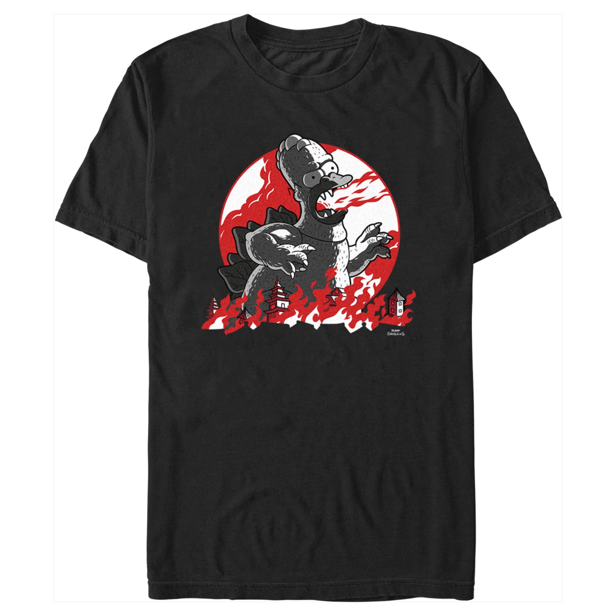 Men's The Simpsons Godzilla Homer Red Moon Graphic Tee Black Large ...