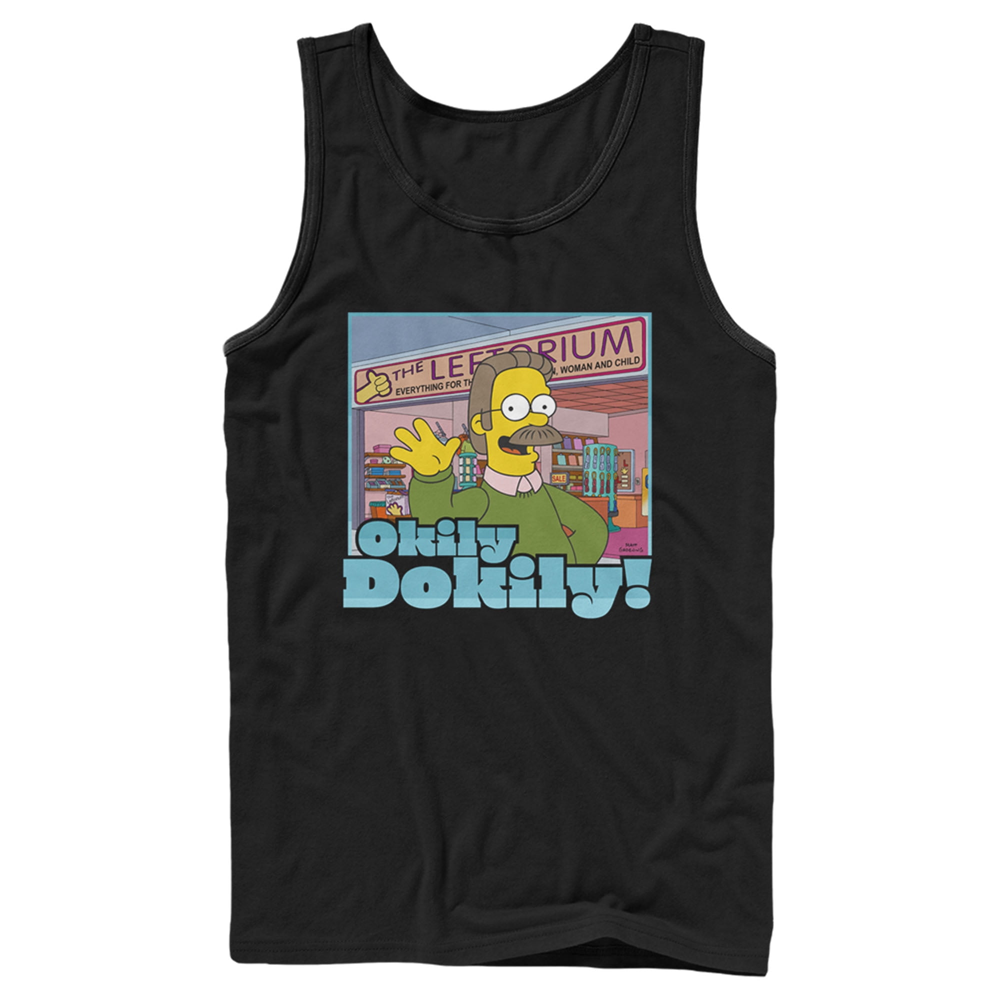 Men's The Simpsons Ned Flanders Leftorium Okily Dokily Tank Top Black ...