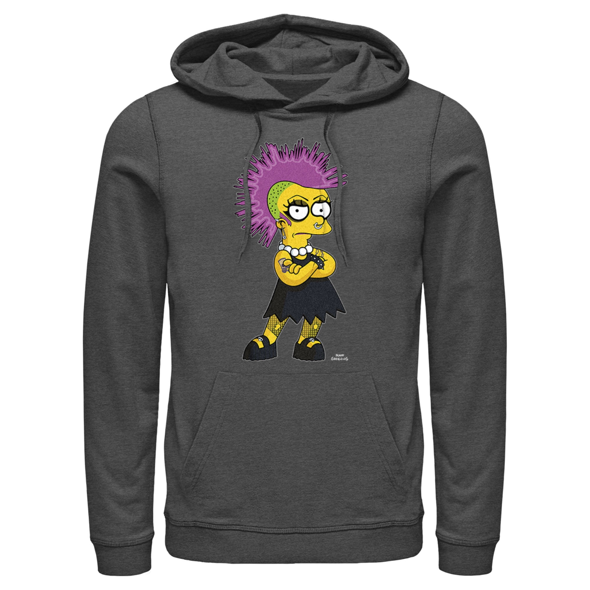Men's The Simpsons Punk Lisa Pull Over Hoodie Charcoal Heather Small ...
