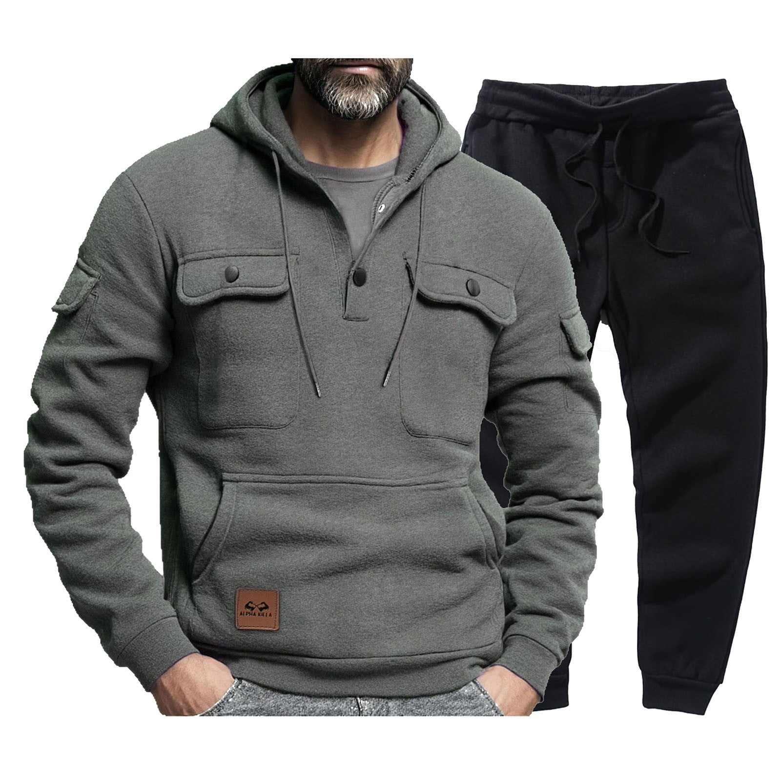 Men's Thermal Fleece Tracksuit Set 2-Piece Hoodie & Sweatpants Tactical ...