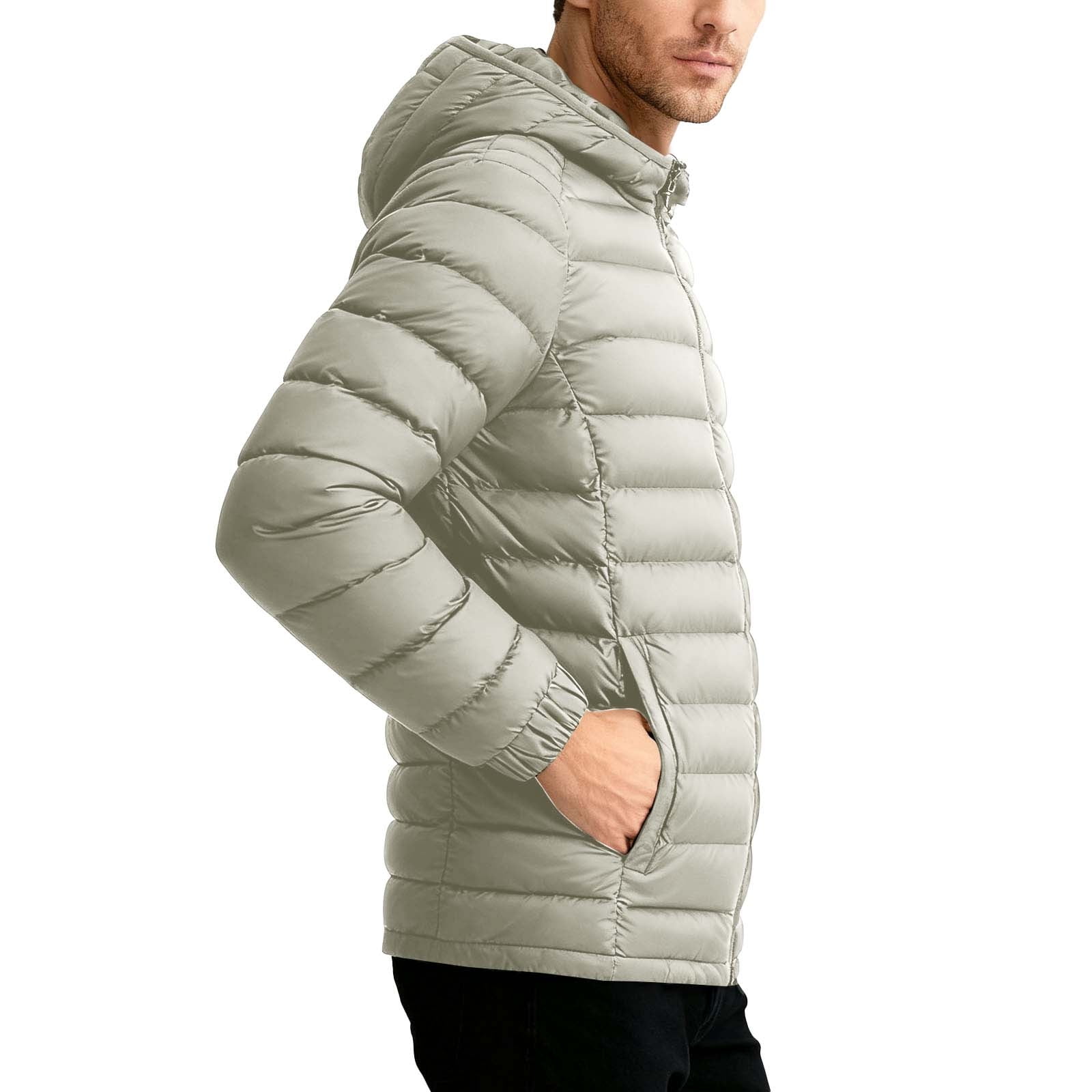 Men's Thermal Hooded Jacket with Detachable Cap and Zipper Pockets for ...