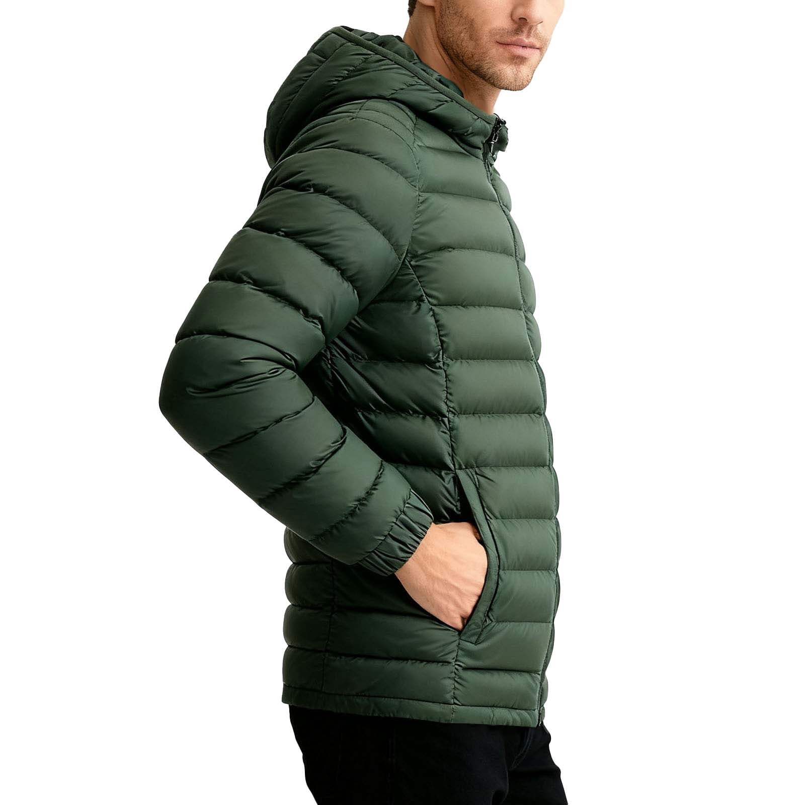 Men's Thermal Hooded Jacket with Detachable Cap and Zipper Pockets for ...