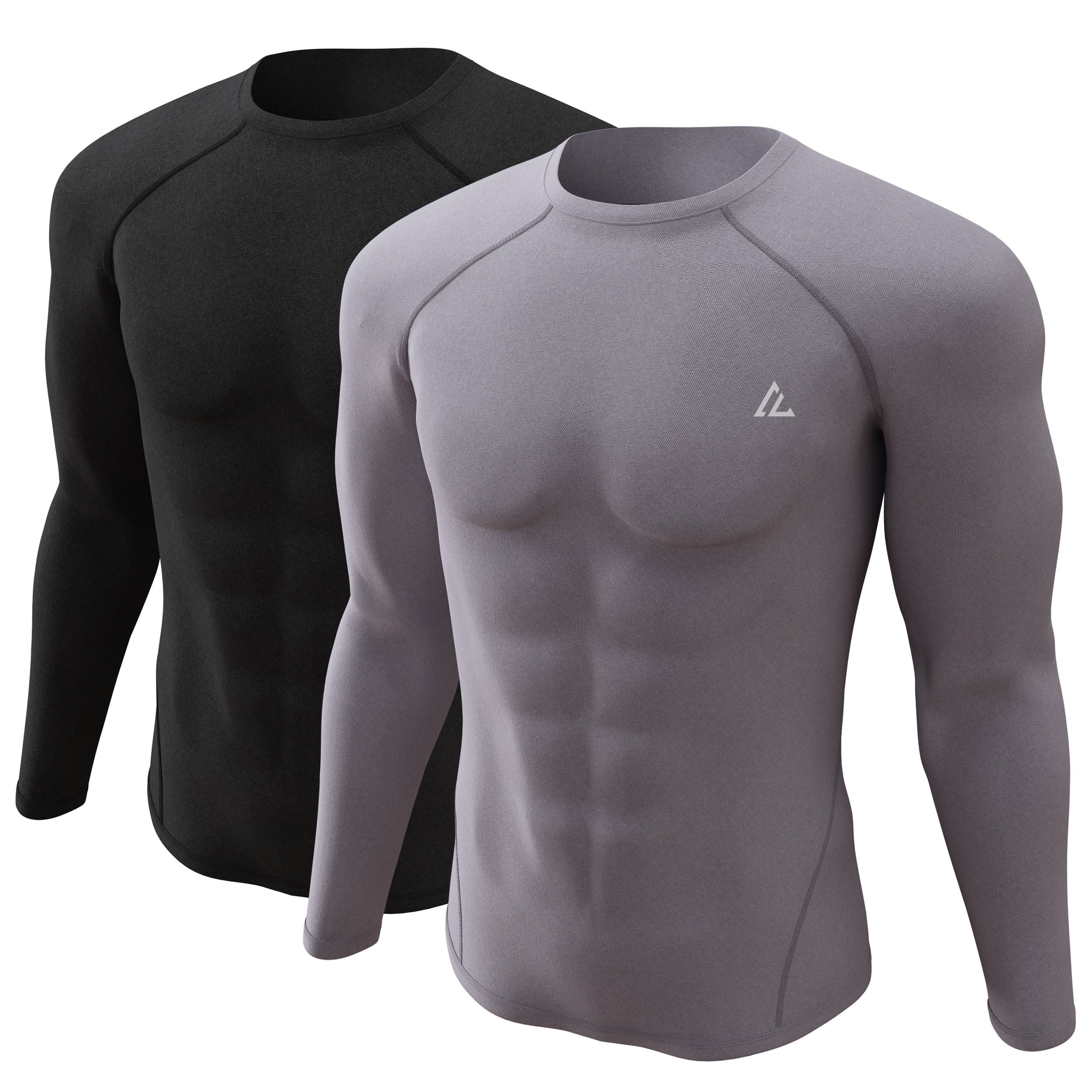 Men's Thermal Shirt 2 Pcs Fleece Lined Long Sleeve Tops Athletic Base ...