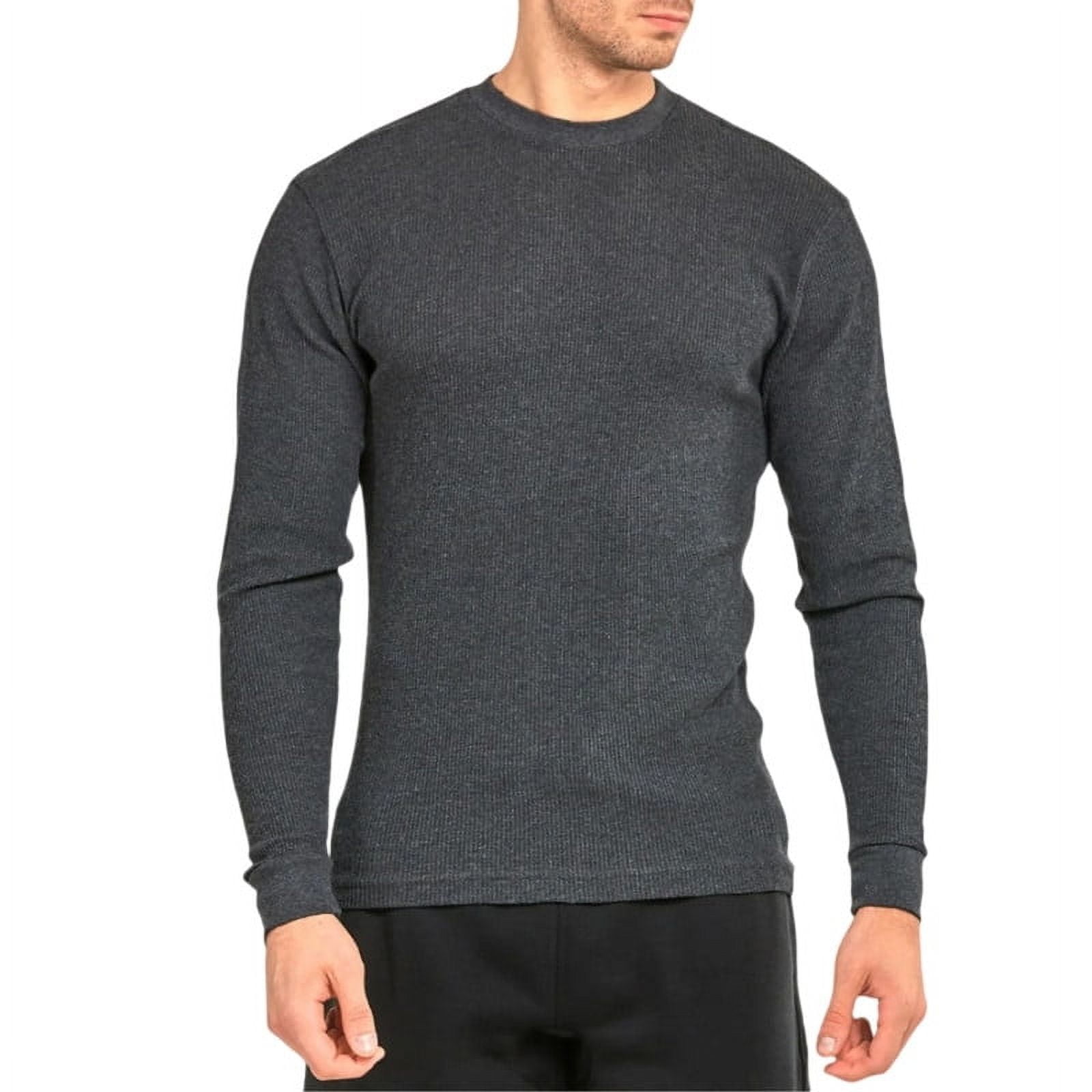 Men's Thermal Shirt Cotton Waffle-Knit Long Sleeve Crew Neck Thick Warm ...
