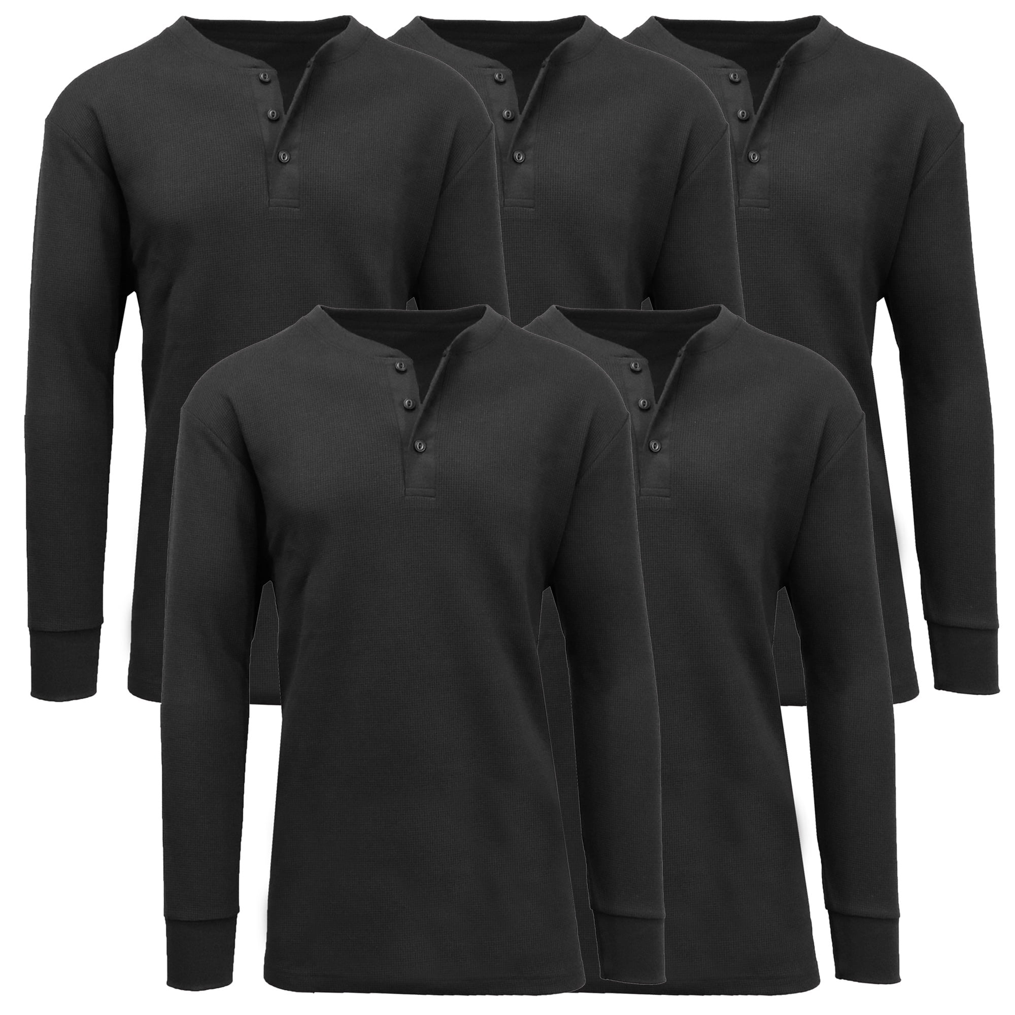 5-Pack Men's Thermal Shirts - Waffle Knit Henley & Crew Neck Styles ...