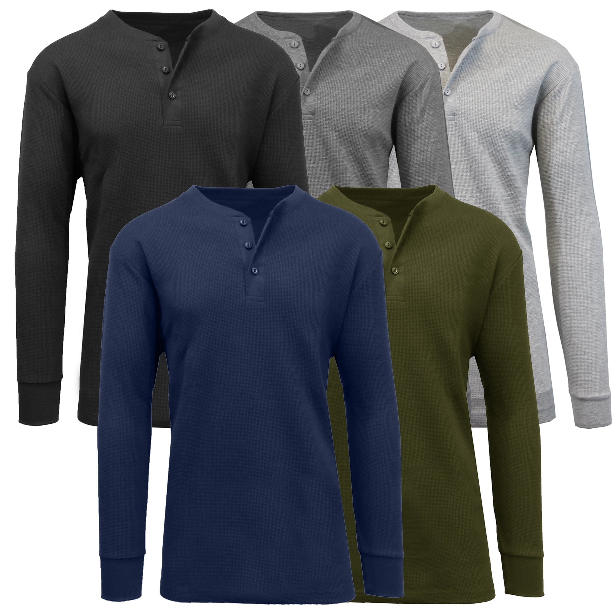 5-Pack Men's Thermal Shirts - Waffle Knit Henley & Crew Neck Styles ...