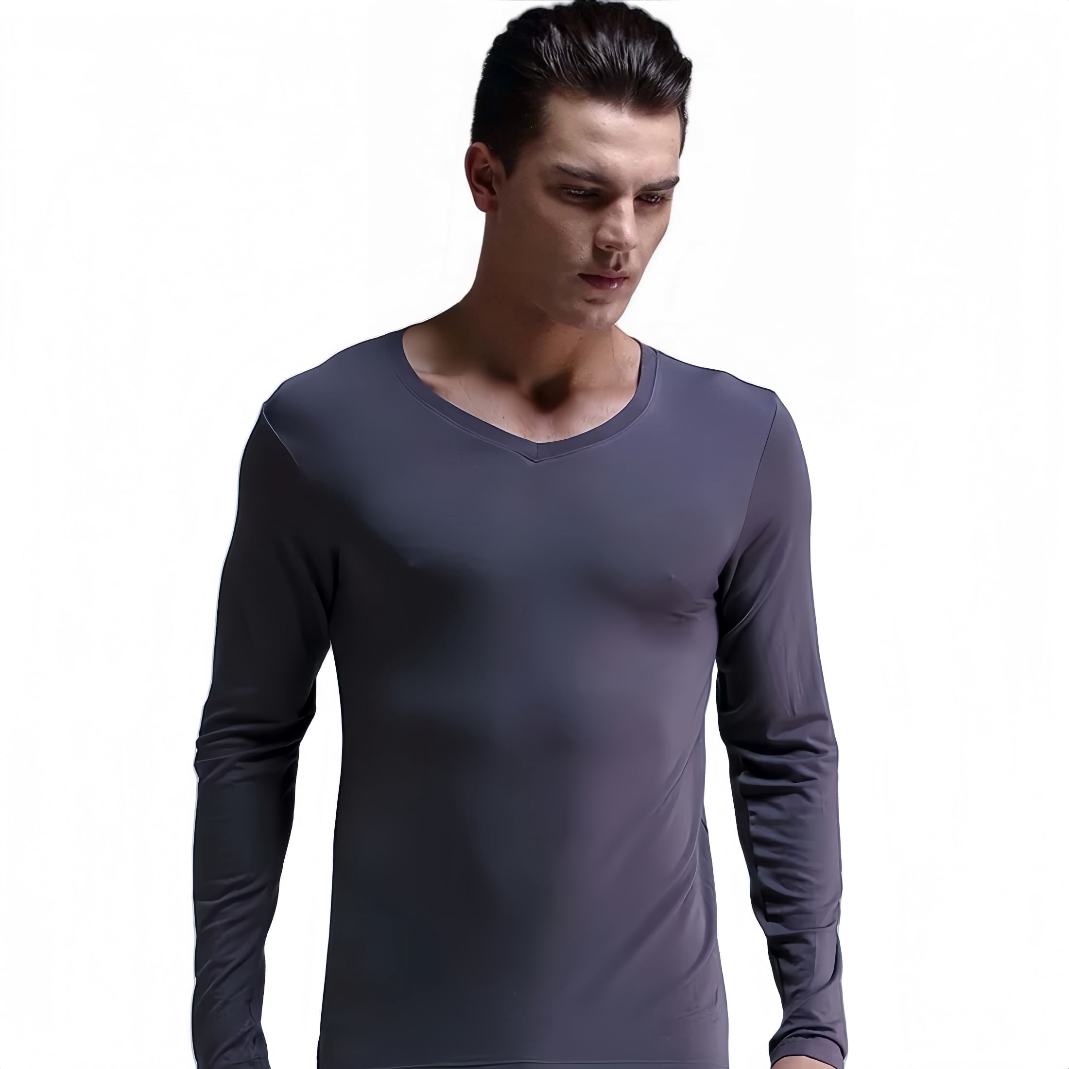 Men's Thermal Underwear Top Long Sleeve Slim Fit V-Neck Base Layer ...