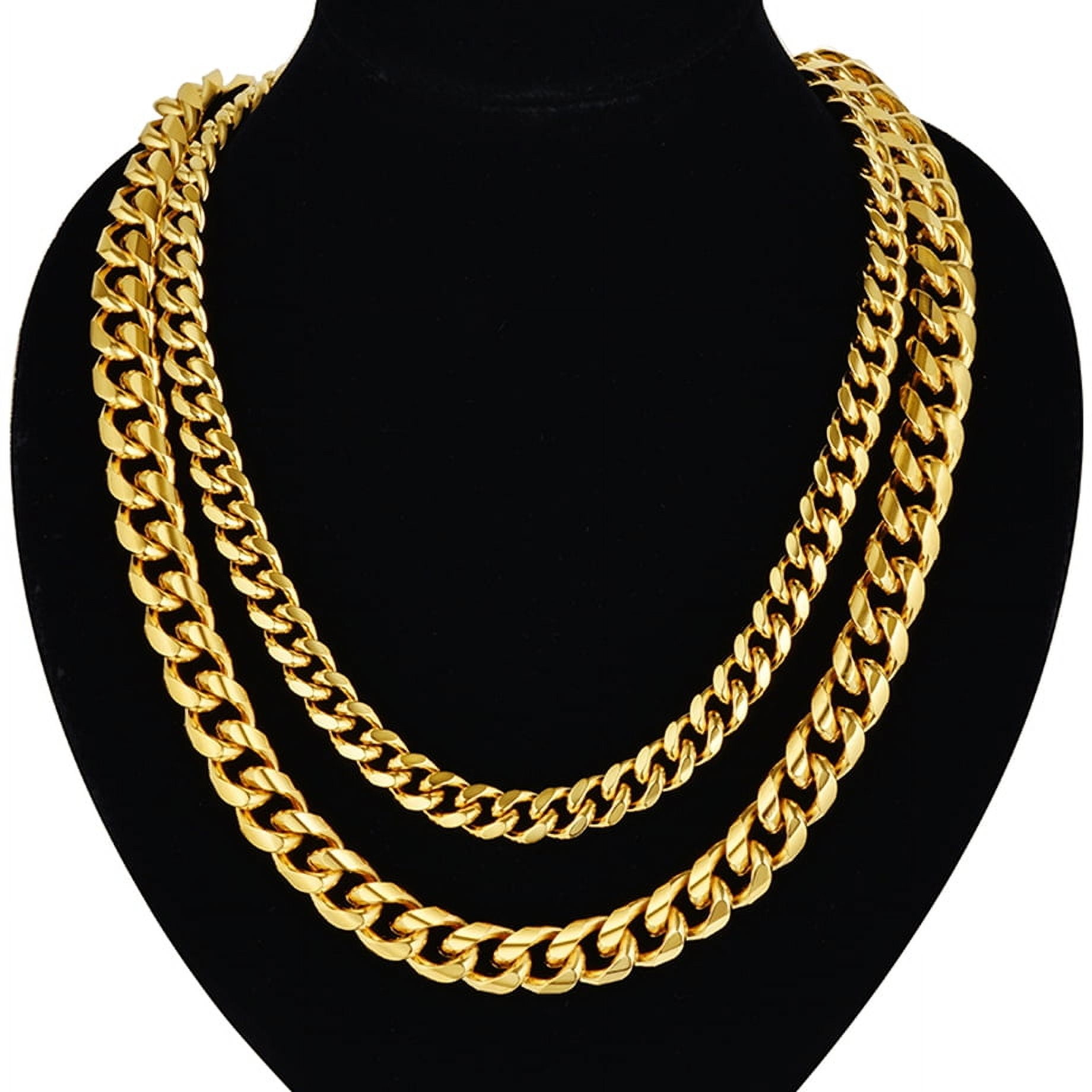 Men's Thick Gold Color Chains For Men 14K Yellow Gold Heavy Miami Cuban ...