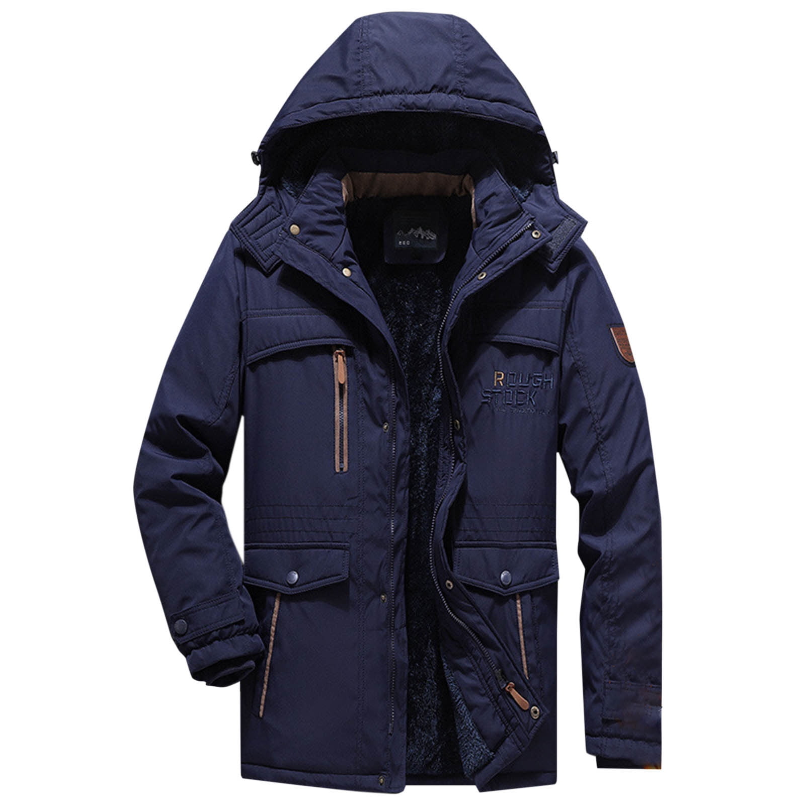 Men's Thicken Parka Jacket Fleece Lined Zipper Padded Long Jacket with ...