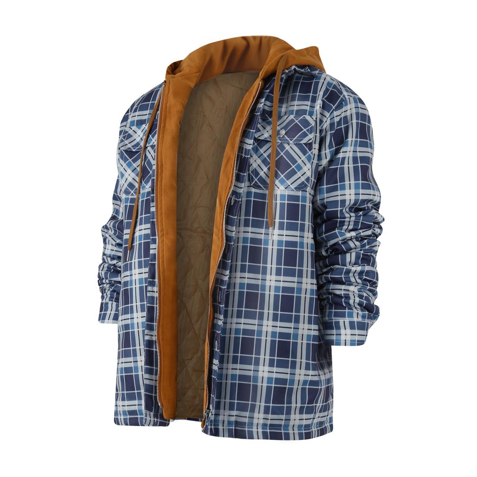 Men's Thicken Plaid Hooded Flannel Shirt Jacket with Quilted Lined ...