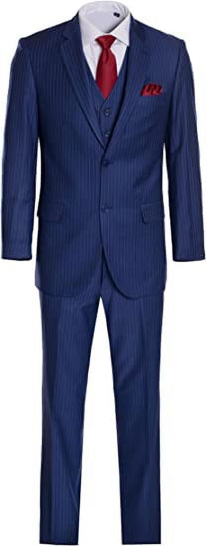 Men's Three Piece Premium Modern Fit Two Button Suit Blue Pinstripe ...