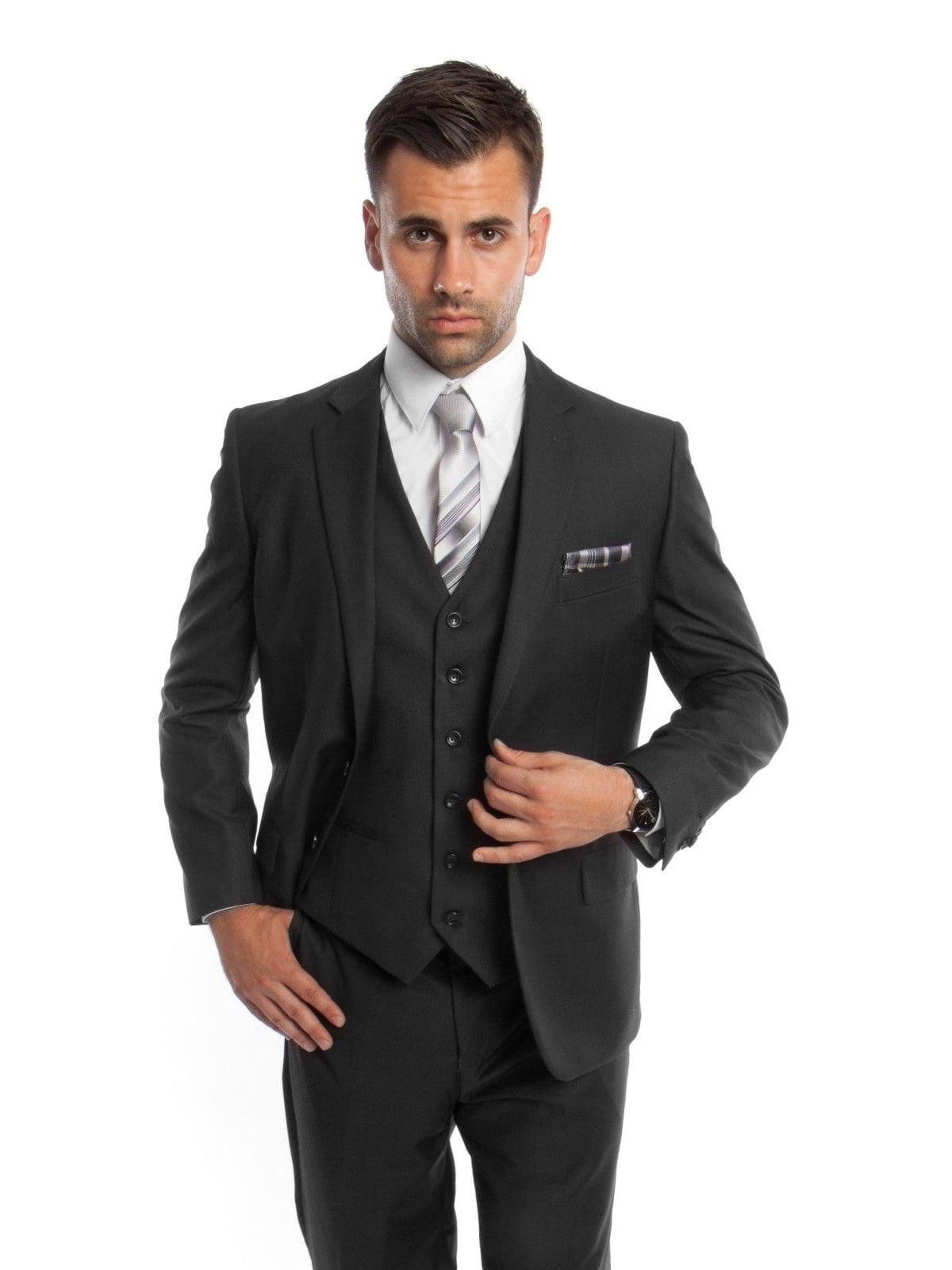Men's Three Piece Vested Modern Fit Two Button Suit - Walmart.com