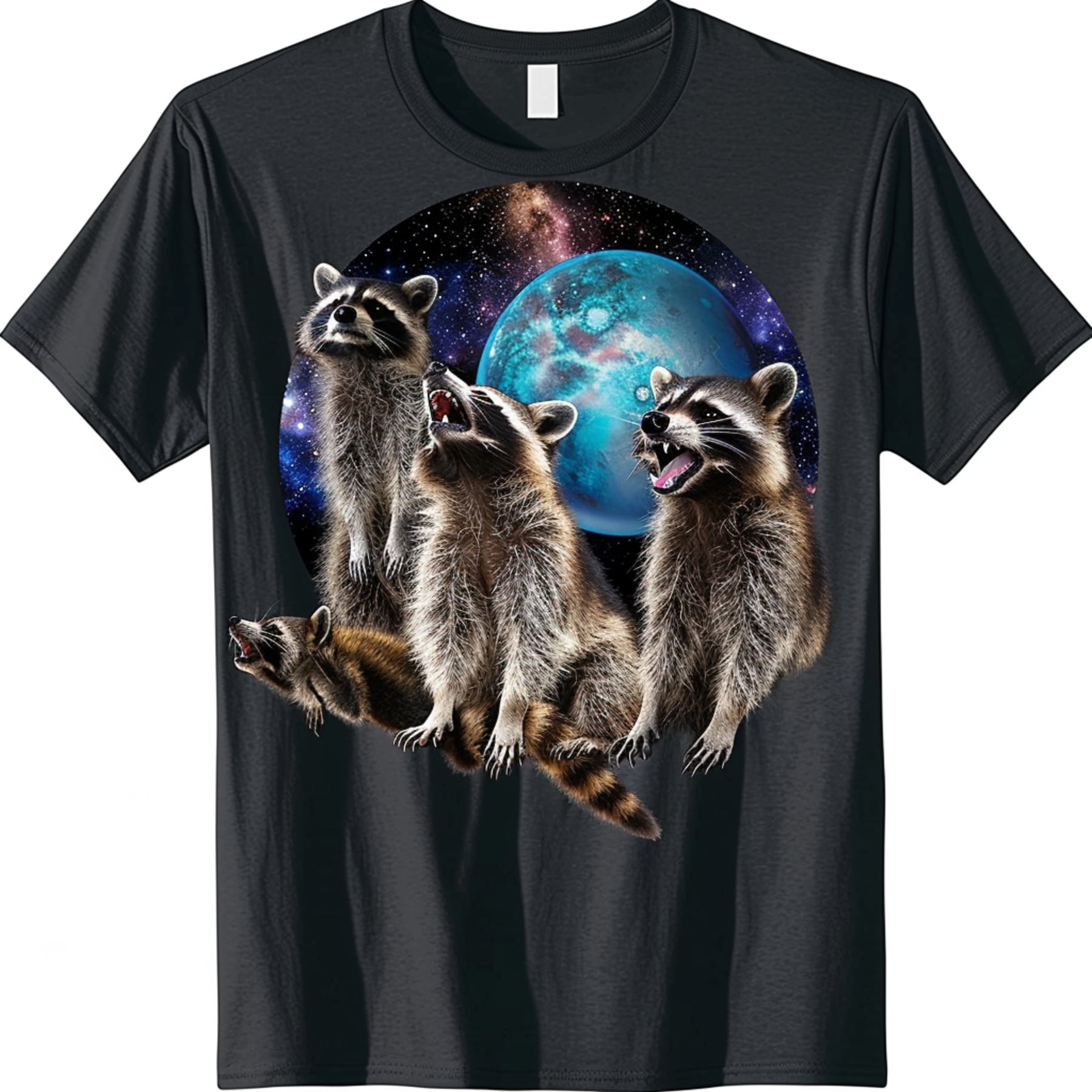 Men's Three Raccoons Howling at Moon Galaxy Stars Black TShirt Ultra ...
