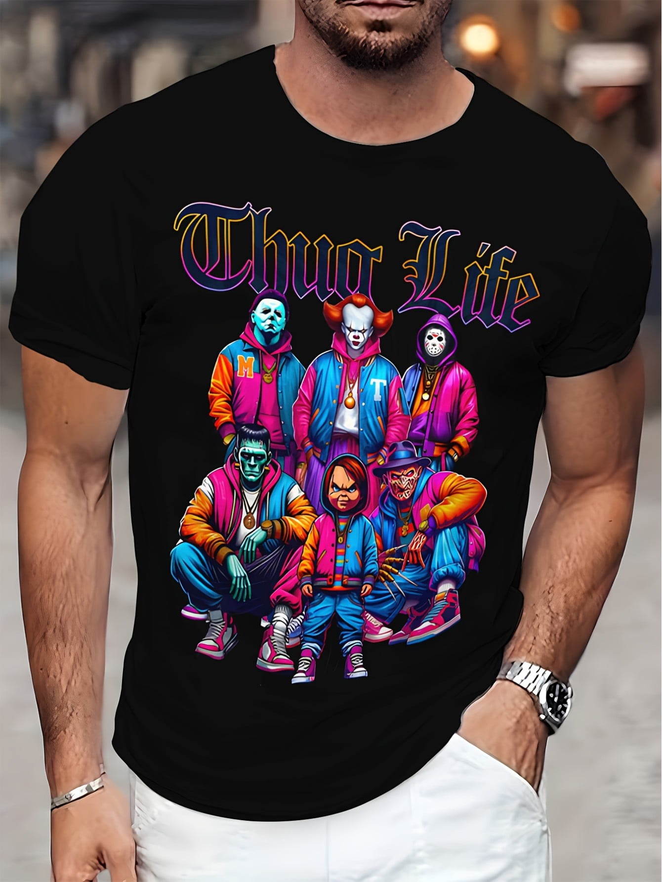 Men's Thug Life Graphic Print T-Shirt - 100% Polyester Casual Crew Neck ...
