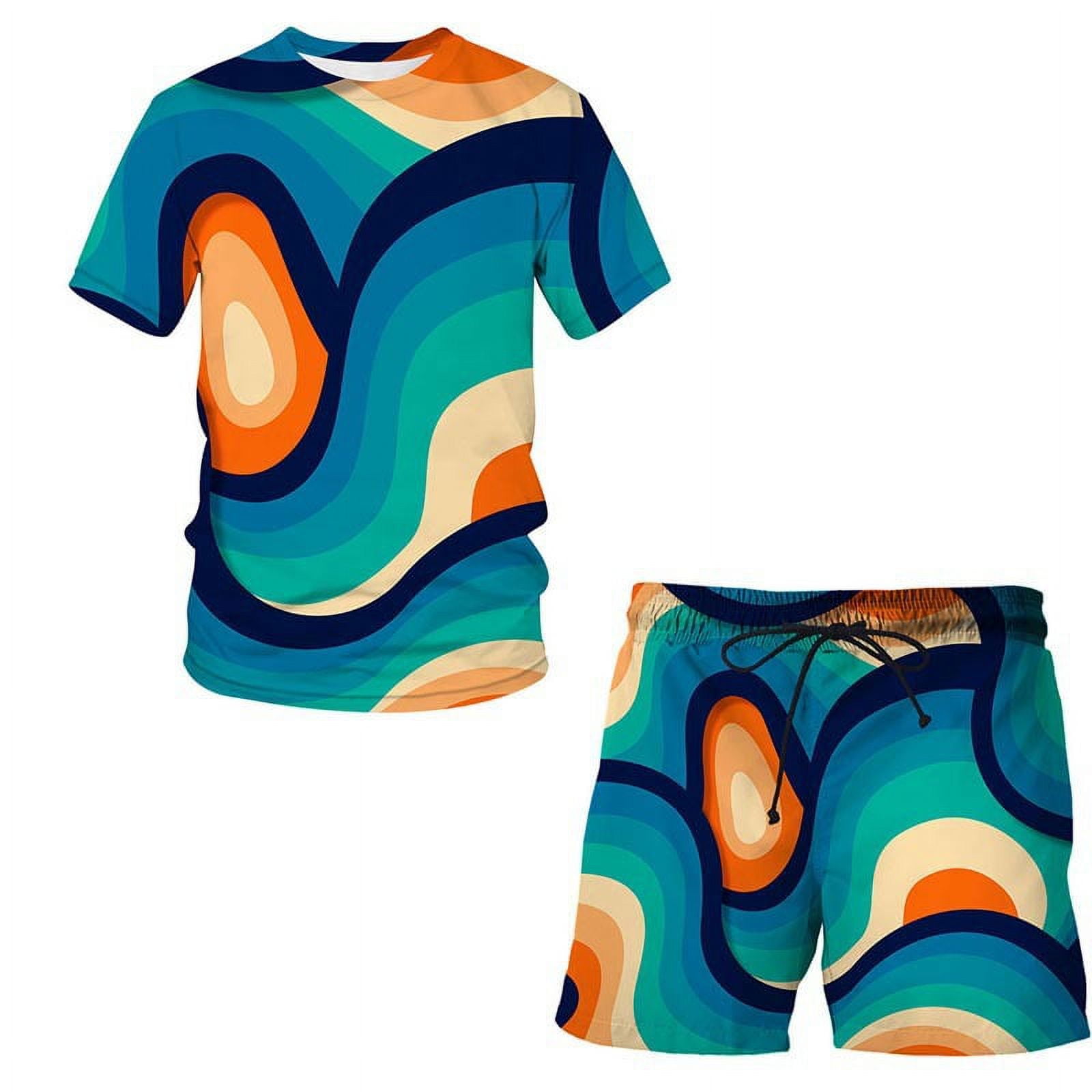 Men's Tie Dye 3D Digital Printing Short Sets Outfits 2 Piece Summer ...