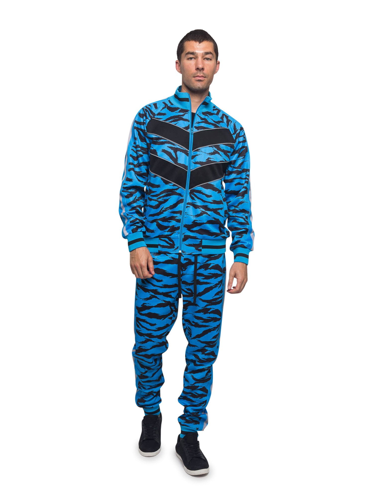 Men's Tiger Striped Reflective Tape Track Suits 2 Piece Sweatsuit Set ...