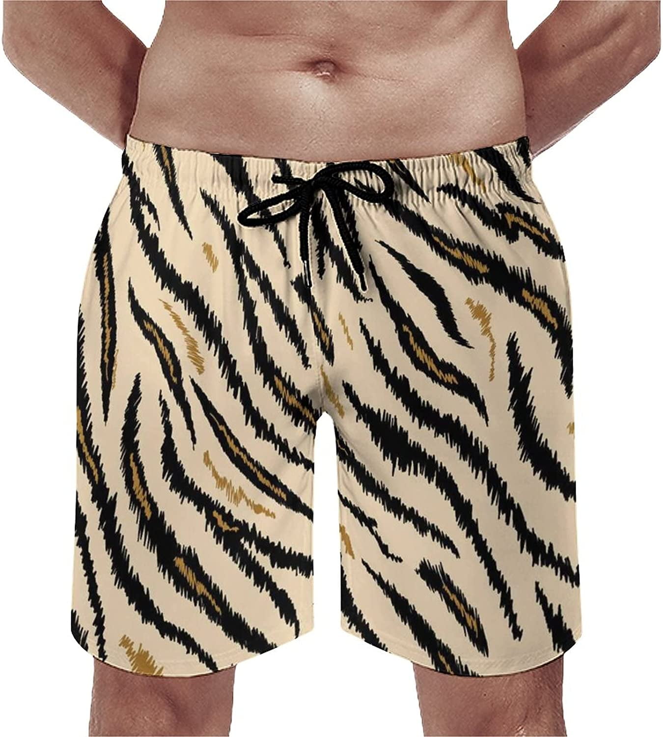 Men's Tiger-Texture-Seamless-Animal-Pattern Quick Dry Board Shorts with ...