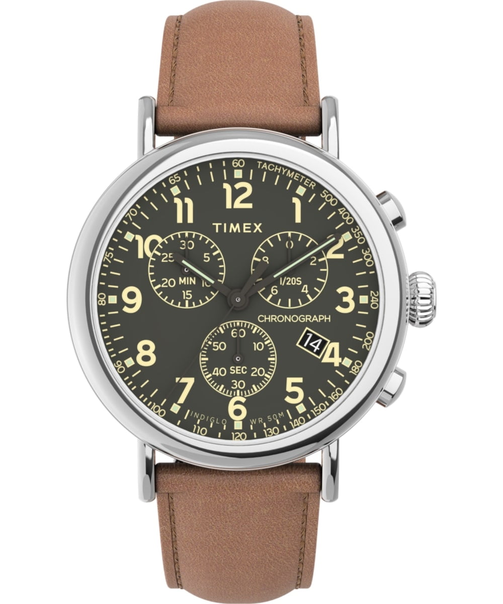 Men's Timex Standard Chronograph Brown Leather Watch TW2V27500 ...