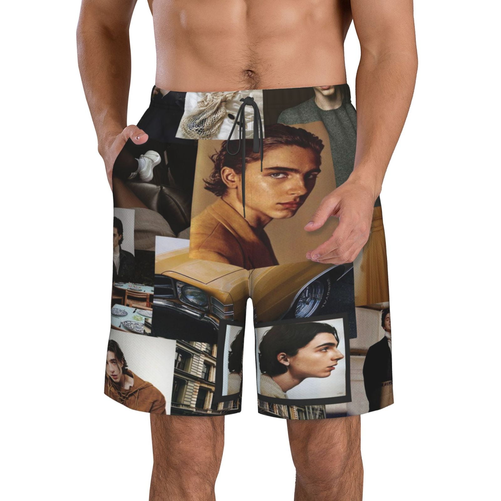 Mens Timothee Chalamet Swim Trunks Quick Dry Bathing Suits Holiday