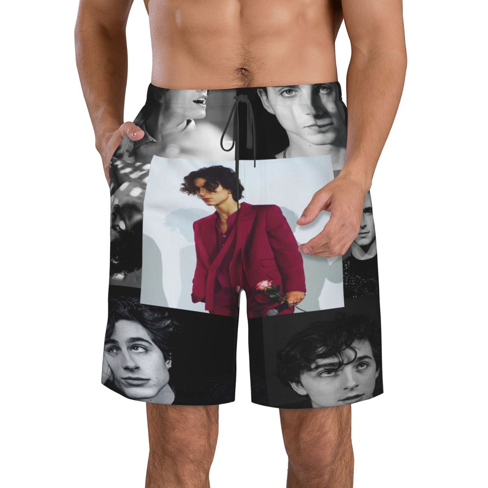 Mens Timothee Chalamet Swim Trunks Quick Dry Bathing Suits Holiday