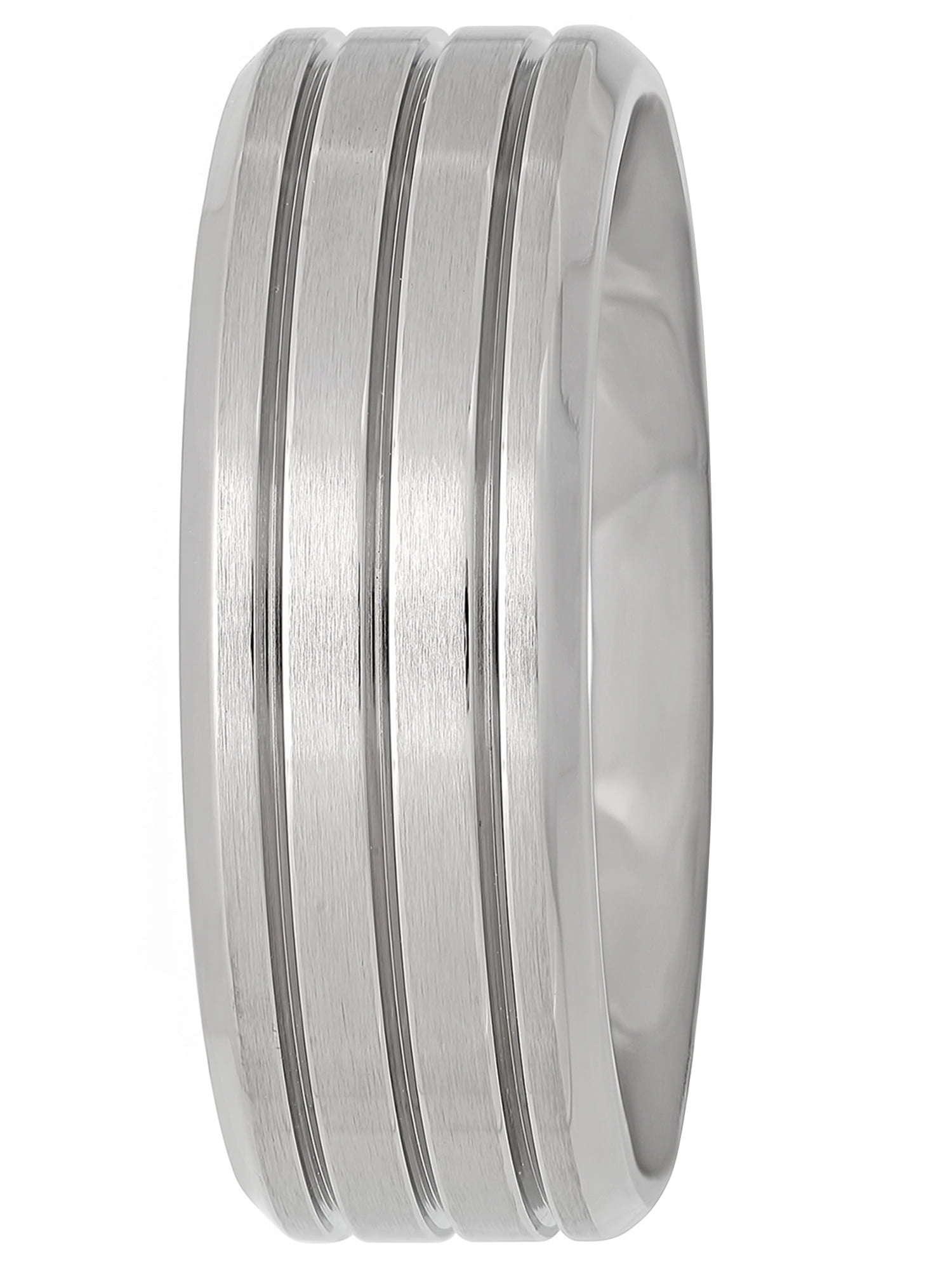 Men’s Titanium 8mm Triple Grooved Silver-Tone Wedding Band - Mens Ring ...