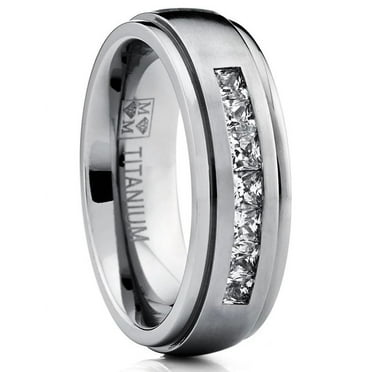 Metal Masters 8 MM Men's Titanium ring wedding band with 9 large Channel Set Cubic Zirconia CZ ...