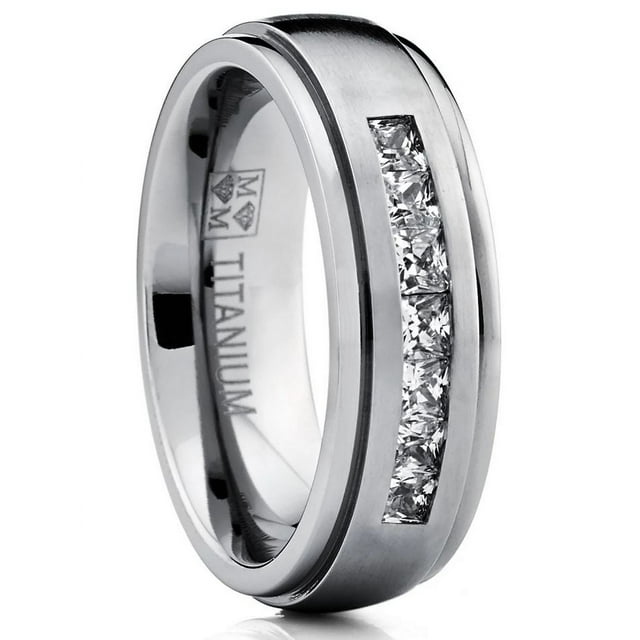 Metal Masters Men's Titanium Dome Wedding Band Ring Cubic Zirconia ...