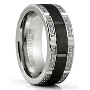 Metal Masters Titanium Men's Wedding Band, 8 MM, with 9 Large Channel Set Cubic Zirconia Stones ...