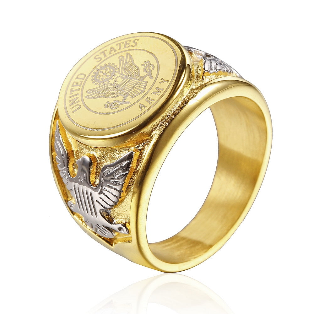 Men's Titanium Steel Ring US Army Badge Soldier Ring Eagle Logo Ring ...
