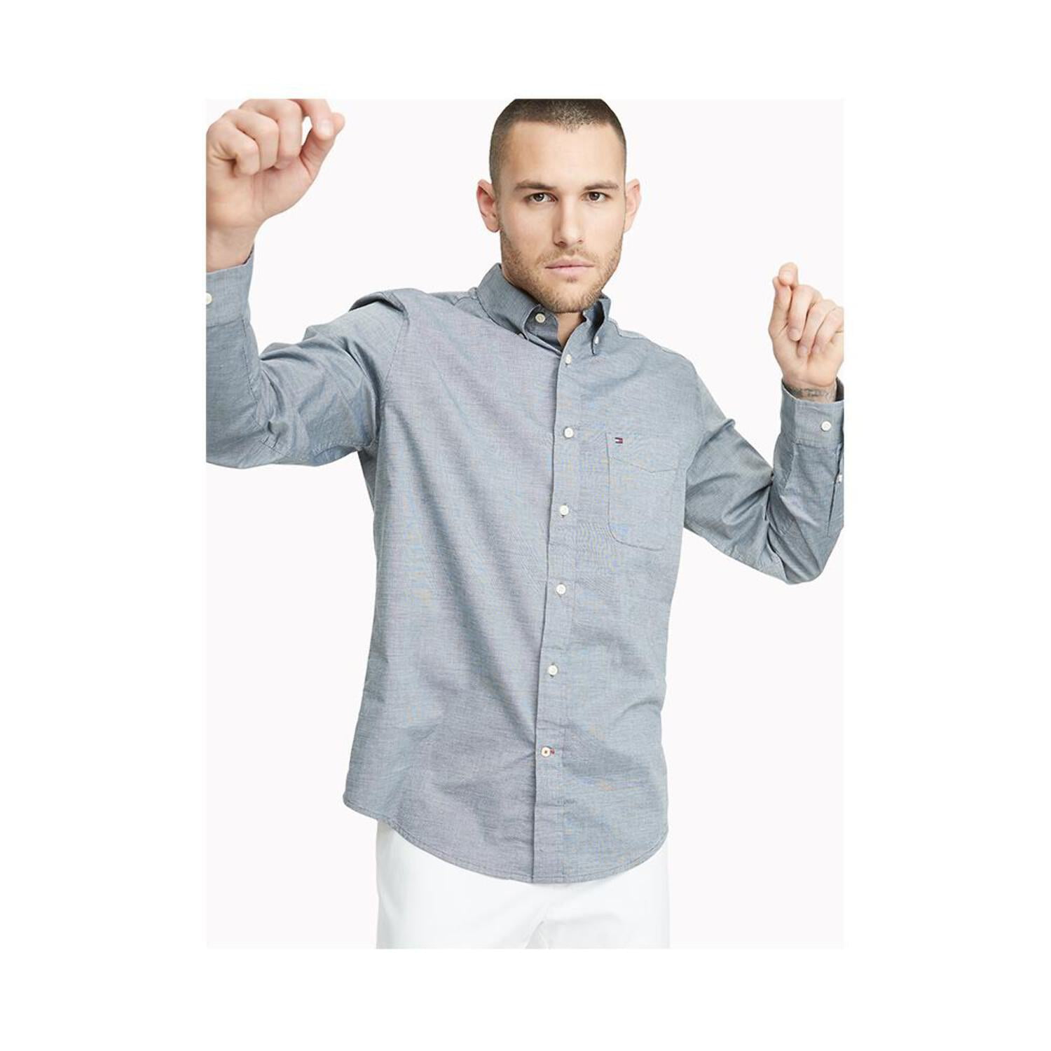 Men's Tommy Hilfiger Capote Classic-Fit Solid Shirt Color: Navy Size: S ...