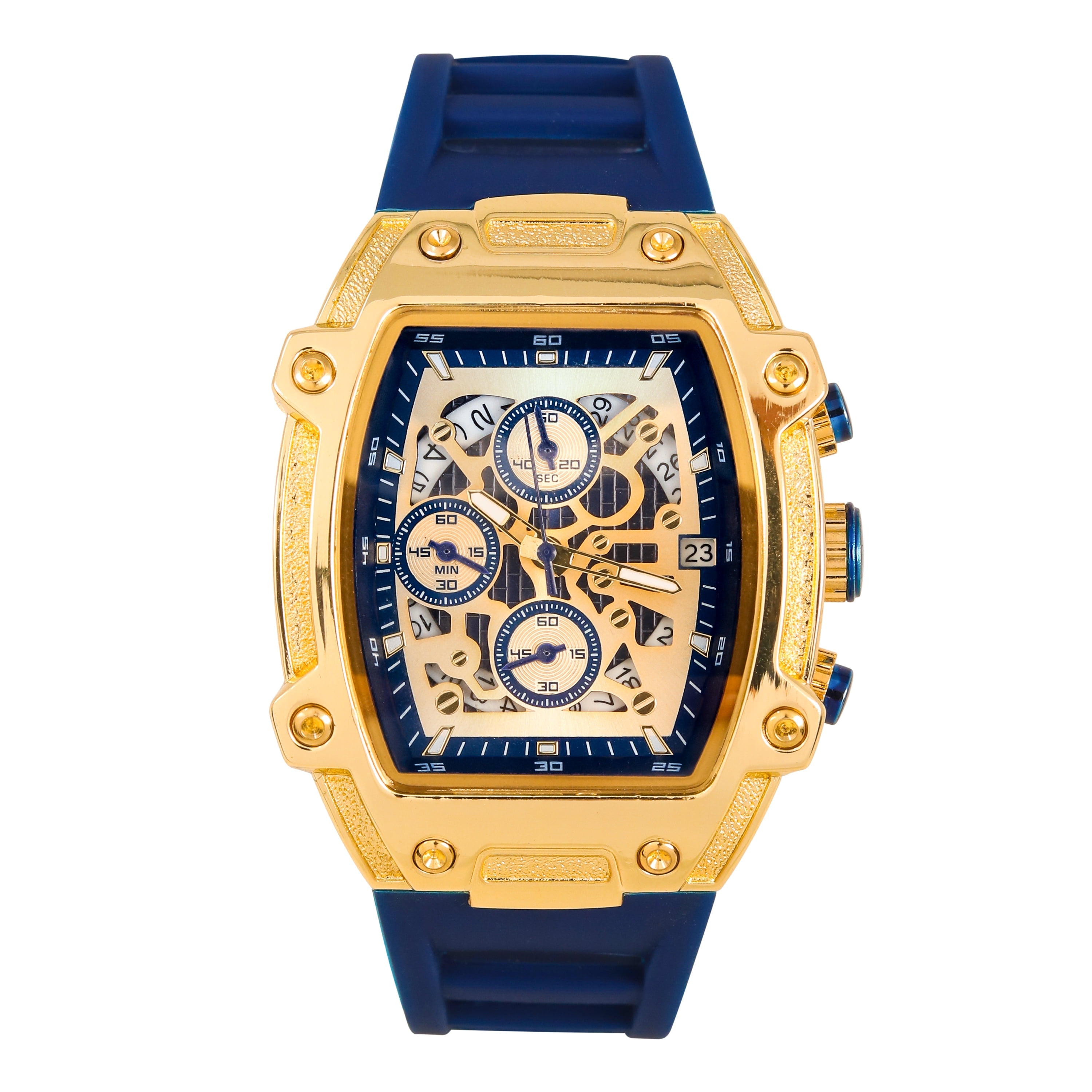 Men’s 41mm Skeleton Dial Watch – Tonneau Case with Date Display, Quartz ...
