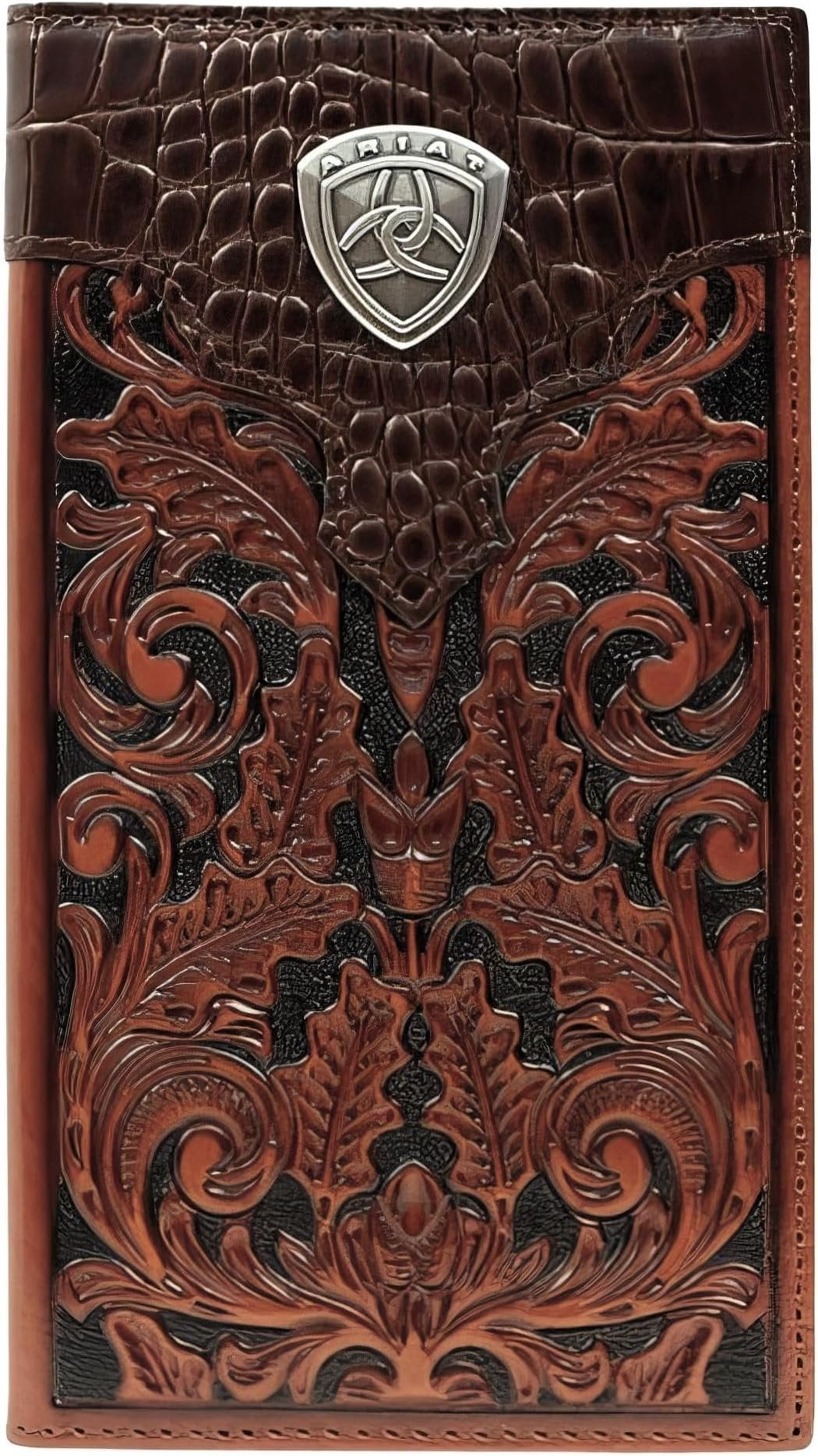 Men's Tooled Oak Front & Gator Print Shield Leather Rodeo Wallet ...