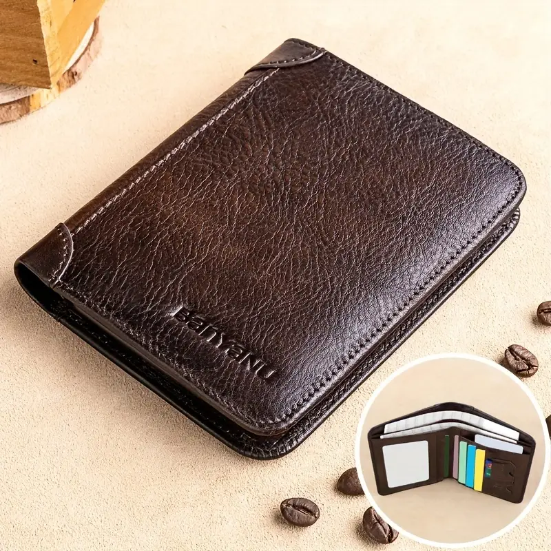 Men's Top Layer Cowhide Rfid Wallets, Vintage Thin Short Multi Function ...